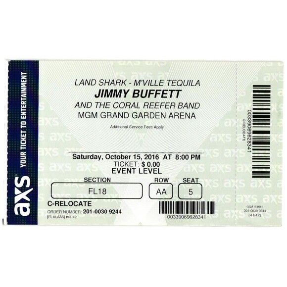 Other | 216 Jimmy Buffett Complete Concert Ticket Stub Las Vegas Nv ...